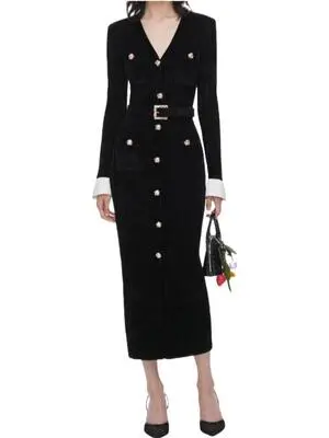 SELF-PORTRAIT Chenille Knit Midi Dress - Black