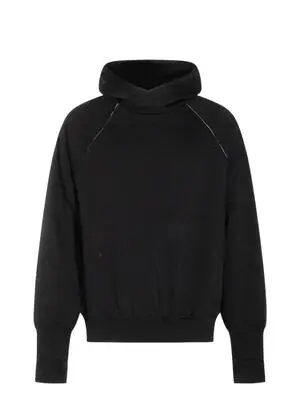THOM KROM Long Sleeve Hooded Sweatshirt With Zip Details - Black