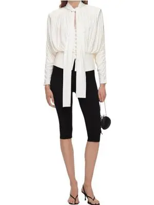 SELF-PORTRAIT Self-Portrait Tie Neck Jersey Top