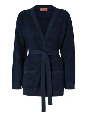 Missoni Zigzag-knit Belted Cardigan - Navy Blue
