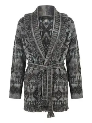 Alanui Long-sleeve Belted Cardigan With Fringe - Grey
