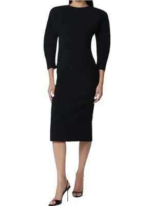 Andamane The Attico Midi Dress With Rounded Shoulders And Back Slit - Black