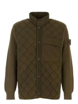 Stone Island Stone Island Quilted Nylon Jacket With Ribbed Sleeves Green