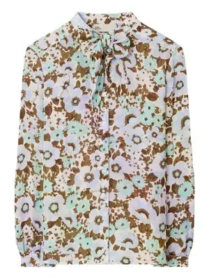 Tory Burch Printed Viscose Bow Blouse - Blue