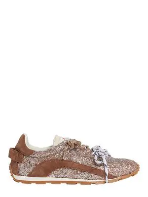 Dsquared2 Dc-642" Low Top Sneakers With Paillette Fabric And Suede Accents - Brown