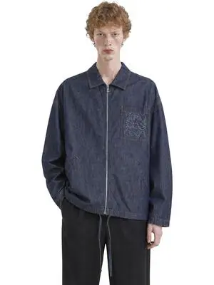 Loewe LOEWE Lightweight Cotton Chambray Jacket With Fringed Anagram Patch Blue