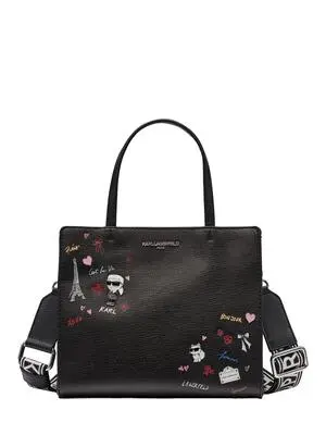 Karl Lagerfeld Paris Maybelle Satchel With Printed Paris Illustrations - Black Multi