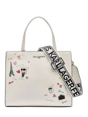 Karl Lagerfeld Paris Maybelle Satchel With Printed Paris Illustrations - White/silver