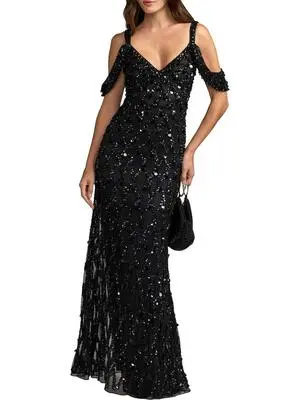 Mac Duggal Mac Duggal Sequin Embellished V-Neck Gown Black