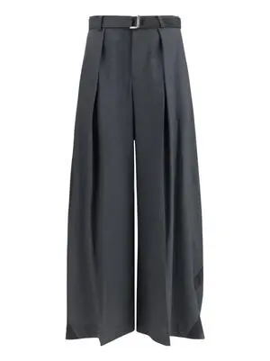 Sacai Pleated Wide-leg Tailored Trousers - Grey