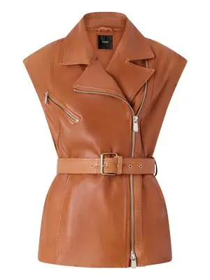 Pinko Belted Biker-style Leather Vest - Brown