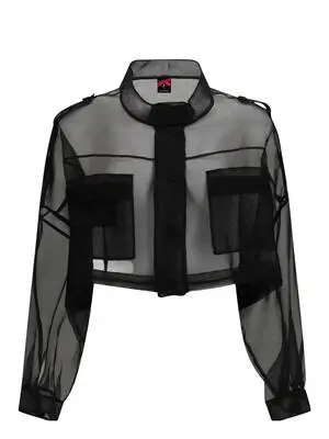 Pinko Cropped Organza Pea Coat - Black