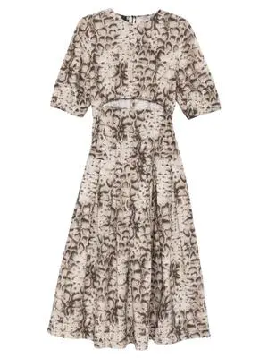 Pinko Cutout Animal-printed Pleated Midi Dress - Beige/black