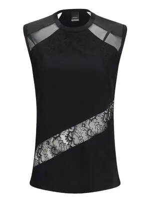 Pinko Molly Sleeveless Top With Lace And Tulle Inserts - Black