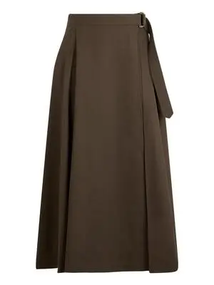 Burberry Long Wool Gabardine Skirt - Brown