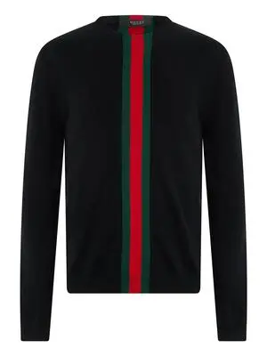 Gucci Cashmere Crewneck Pullover With Iconic Color-band Detail - Black