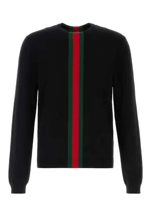 Gucci Cashmere Crewneck Pullover With Iconic Color-band Detail - Black