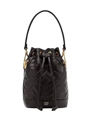 Fendi Mini Leather Bucket Bag With Ff Embossed Motif - Nero