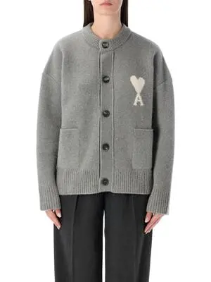 AMI Paris Of Caur Intarsia Alpaca-wool Cardigan - Grigio