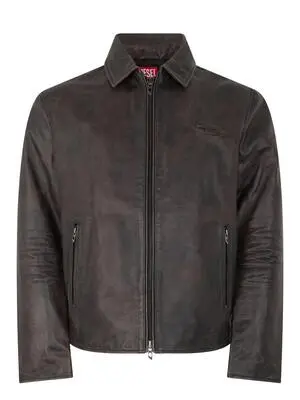 DIESEL® Leather Zip-up Jacket With Classic Collar - Brown