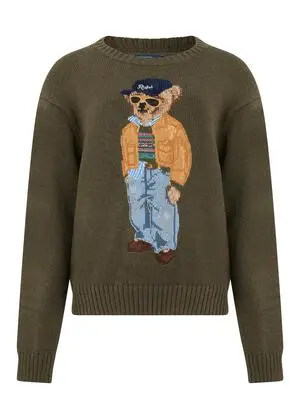 Polo Ralph Lauren Sweater With Stylized Teddy Bear Graphic - Khaki