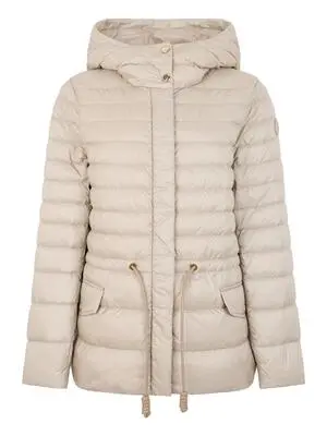 Moncler Lightweight Padded Hooded Jacket With Drawstring Waist - Beige