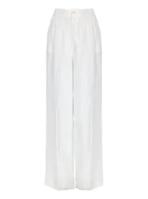 120% Lino Wide Leg Linen Trousers - White