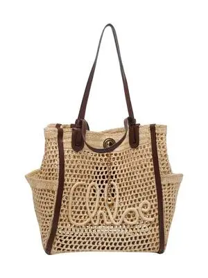 Chloé Woven Shopper Bag With Logo Detail - Claybrown