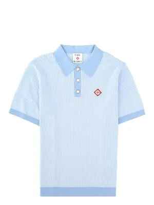 Casablanca Monogram-jacquard Striped Polo Shirt - Lightblue