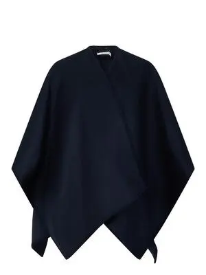 Max Mara Virgin Wool Poncho With Frayed Edges - Blue