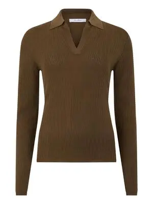 Max Mara MAX MARA Long Sleeve Silk-Cashmere Blend Polo Sweater Brown