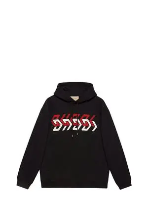 Gucci Logo Print Drawstring Hoodie - Black