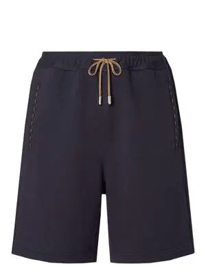 Fendi Leather Bermuda Shorts With Contrast Stitching - Navy