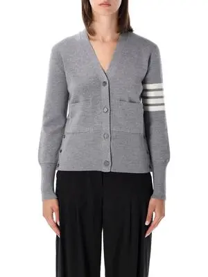 Thom Browne THOM BROWNE 4-Bar Merino Wool V-Neck Cardigan With Grosgrain Trim Grigio