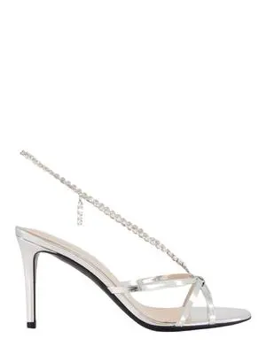 Gucci 85mm Stiletto Heel Sandals With Chain Detail - Silver