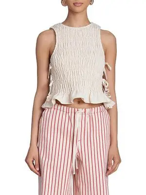 Avec Les Filles Side Tie Ruffle Hem Top - Oatmeal
