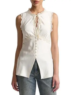 Avec Les Filles Satin Empire Waist Cutaway Top - Ivory