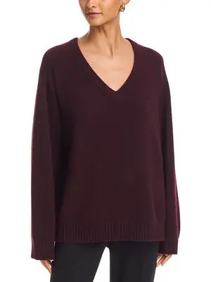 FRAME Cashmere Relaxed V-neck Sweater - Currant