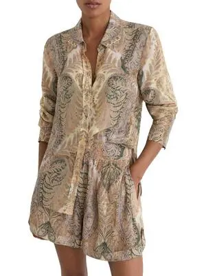REISS Katya Paisley Print Button-up Shirt - Grey/neutral