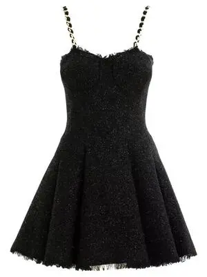 Balmain Balmain Chain-Link Strap Frayed-Edge Mini Dress Black