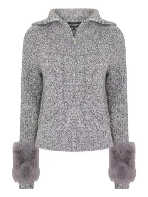 IZAAK AZANEI Faux-fur Cuff Long Sleeve Sweater - Grey
