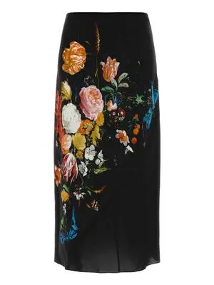 Dries Van Noten Floral Print Satin Skirt - Black