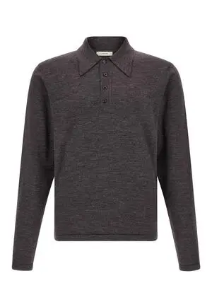 LEMAIRE Mouliné Wool Polo Shirt - Brown