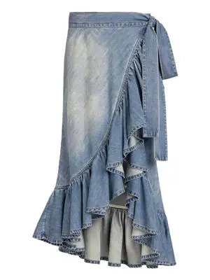 Alaïa Cotton Ruffle Skirt - Blue