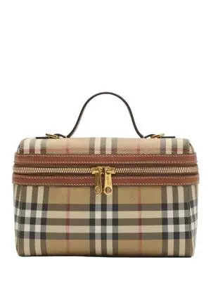 Burberry Check Vanity Bag With Detachable Strap - Brown