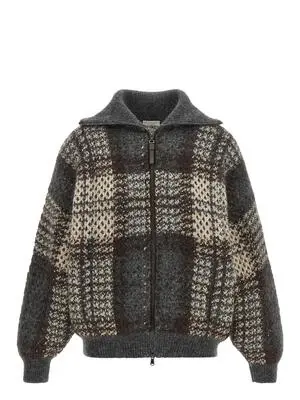 Brunello Cucinelli Dazzling Tartan Mohair, Cashmere, Wool, And Silk Blend Cardigan - Gray