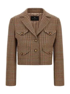 Etro Prince Of Wales Motif Cropped Blazer - Brown
