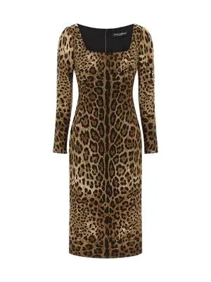Dolce & Gabbana Leo' Print Midi Dress - Brown