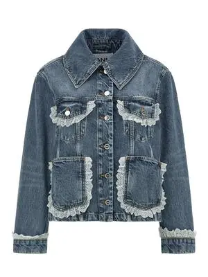 GANNI Denim Jacket With Lace Details - Blue