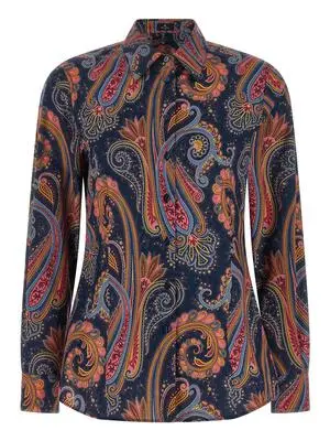 Etro Paisley Printed Cotton Poplin Shirt - Blue